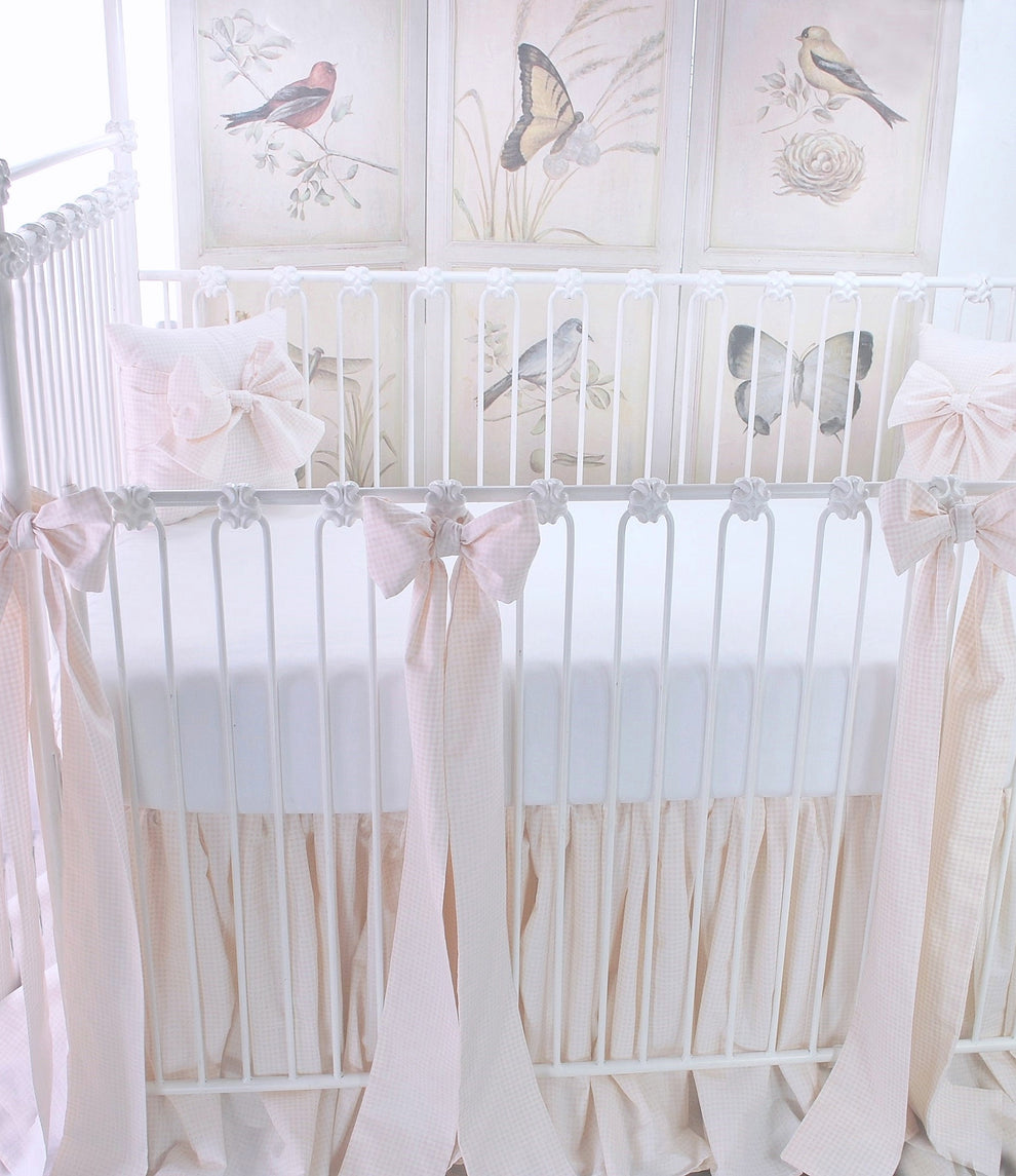 Powder Pink 5 Piece Gingham Crib Bedding Set – Blueberrie Kids